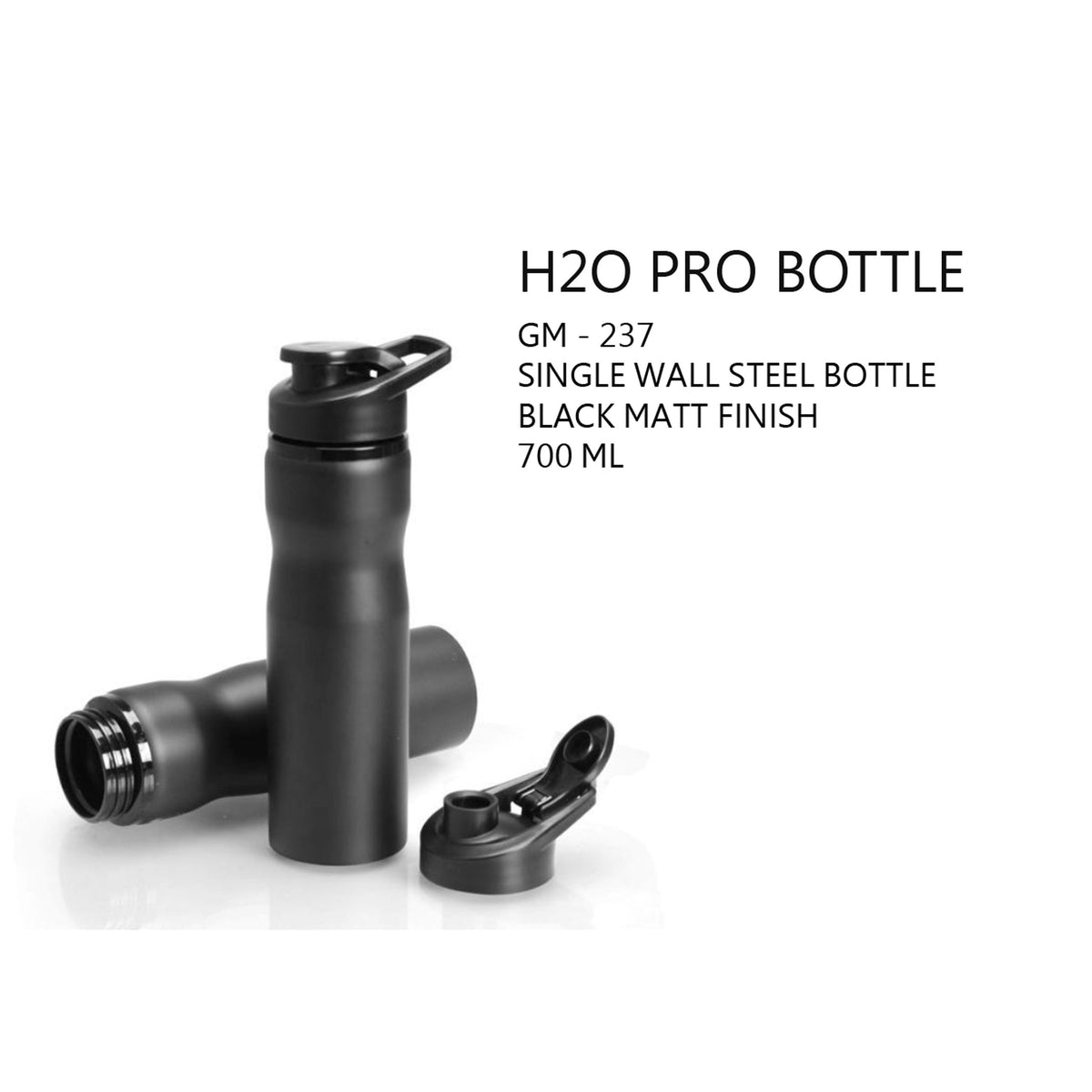 H2O Pro Single Wall Steel Bottle Black Matt Finish - 700ml - GM-237 ...
