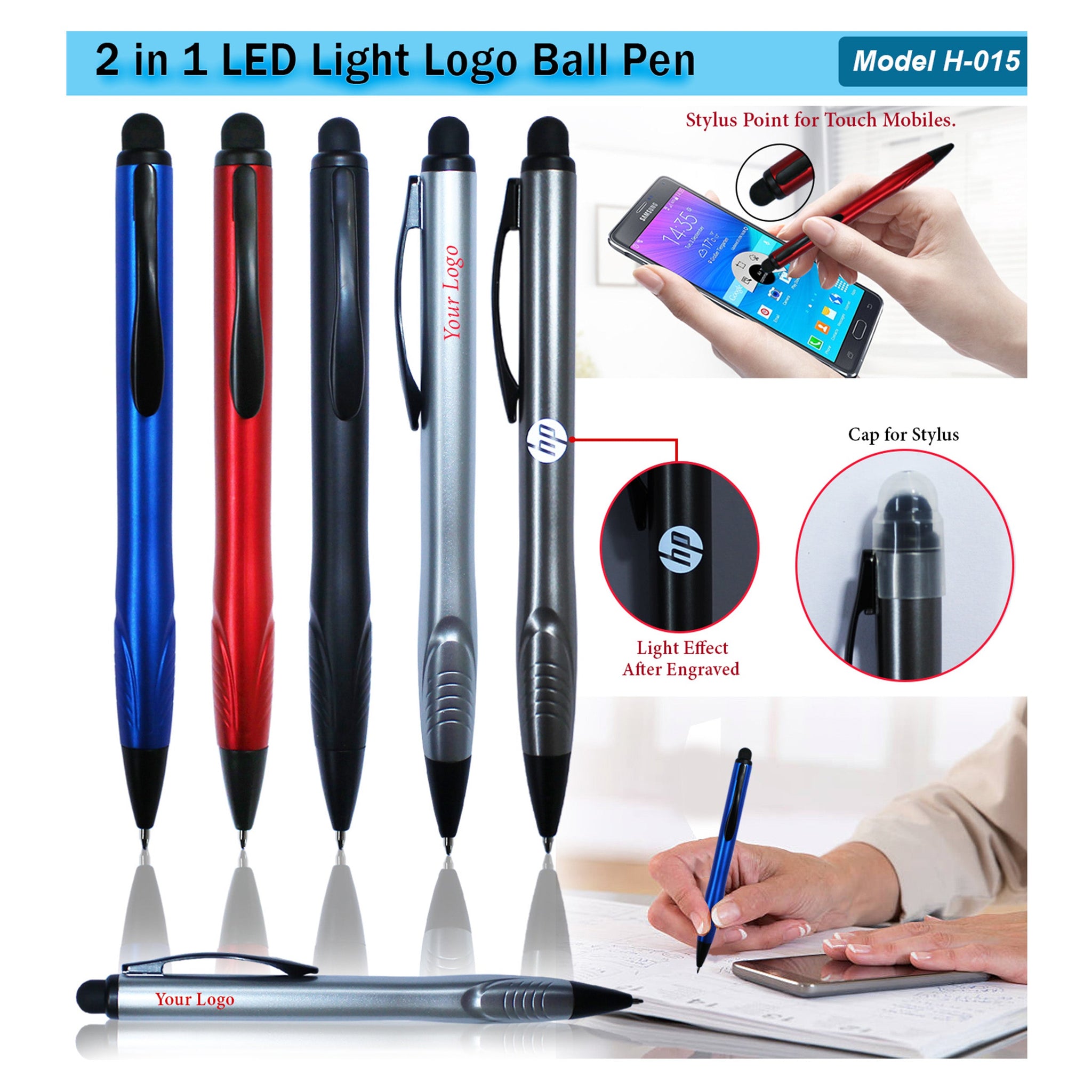 2 In 1 LED Light Logo Ball Pen H-015 – Marsh Clothing